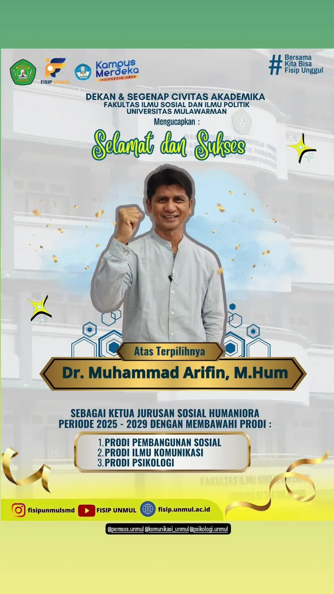 Selamat dan Sukses Atas Terpilihnya Dr. Muhammad Arifin, M.Hum Sebagai Ketua Jurusan Sosial ...